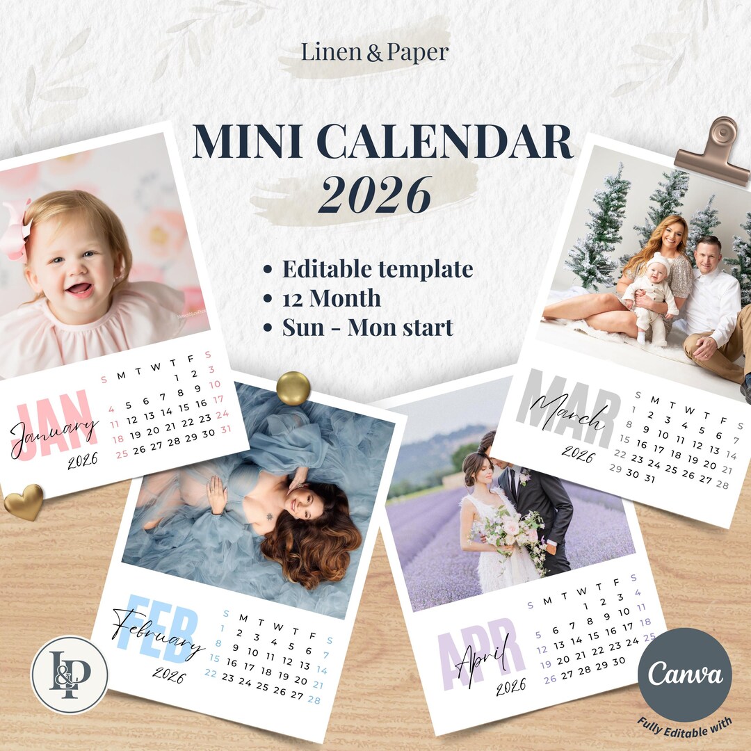 2026 Photo Calendar Template, Mini Polaroid Style (canva Editable ...