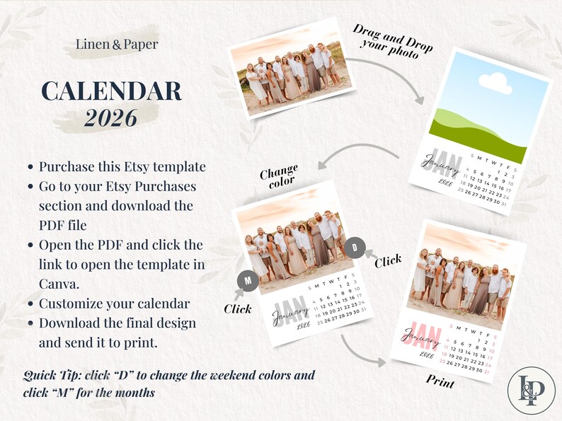 2026 Photo Calendar Template, Mini Polaroid Style (canva Editable ...