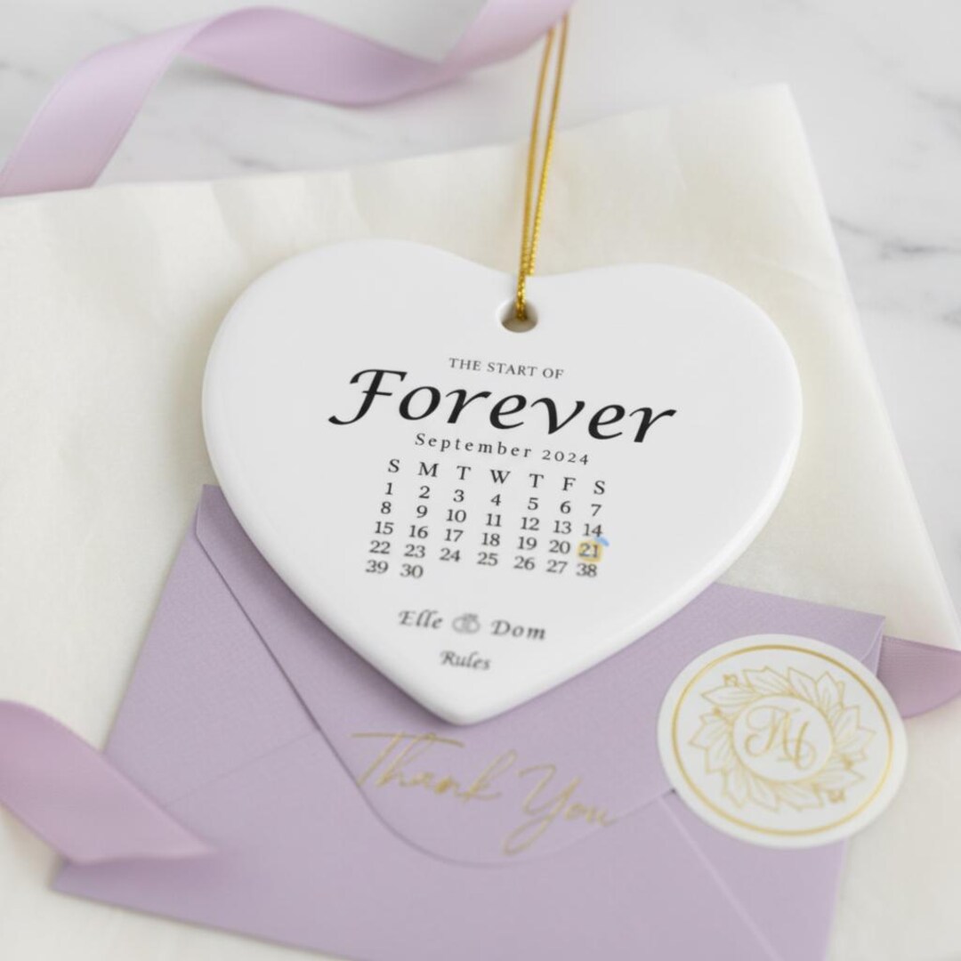 Personalized Wedding Date Heart Ornament, Custom Calendar Keepsake ...