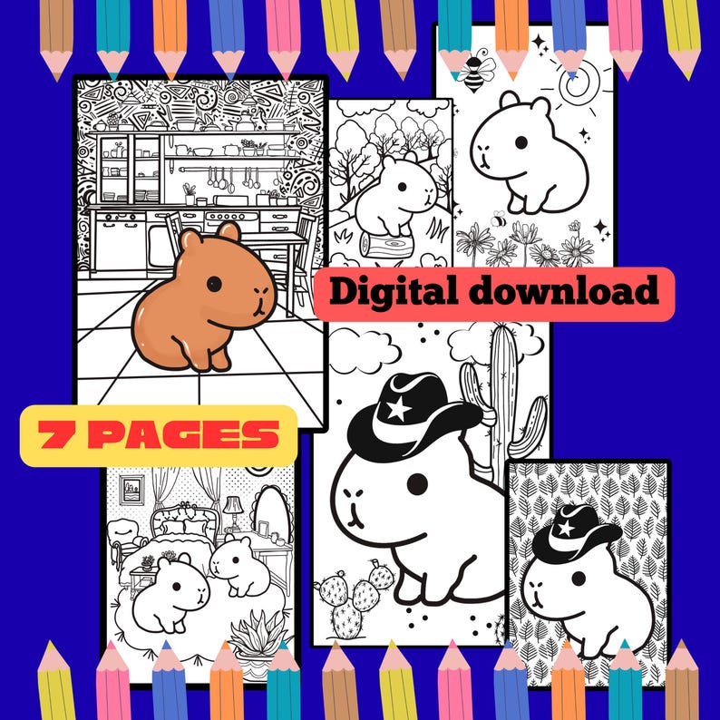 Capybara Coloring Pages | 7 Printable Animal Sheets (digital Download ...