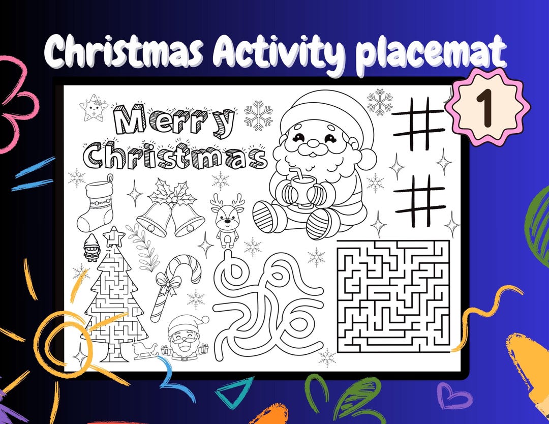 Printable Christmas Coloring Placemat for Kids – 1 Page Digital ...