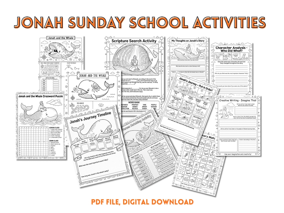Jonah and the Whale Activity Sheet for Kids | Bible Story Coloring ...
