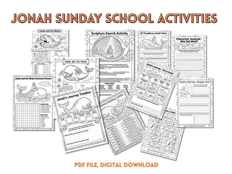Jonah and the Whale Activity Sheet for Kids | Bible Story Coloring ...