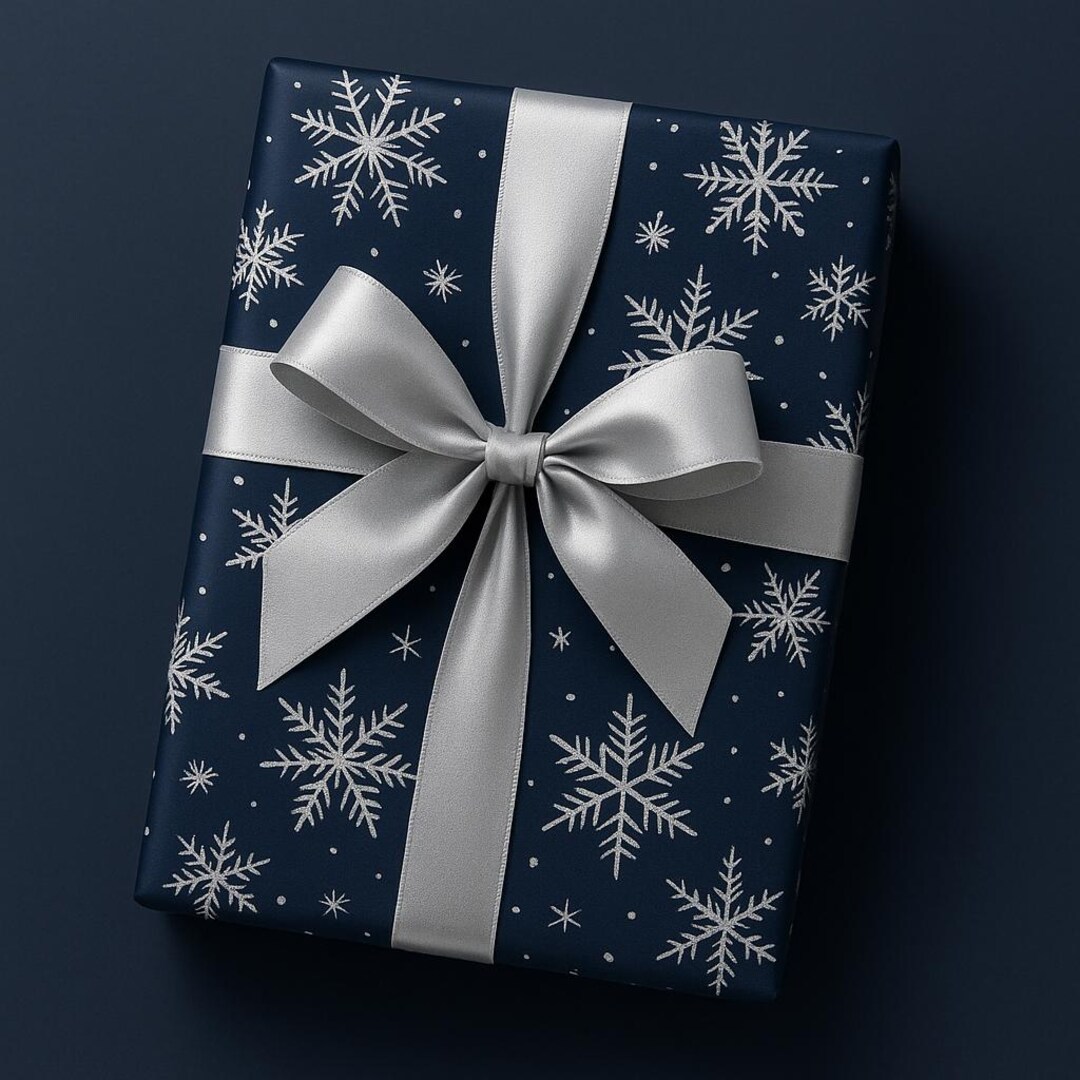 Navy & Silver Snowflake Wrapping Paper | Printable Gift Wrap ...