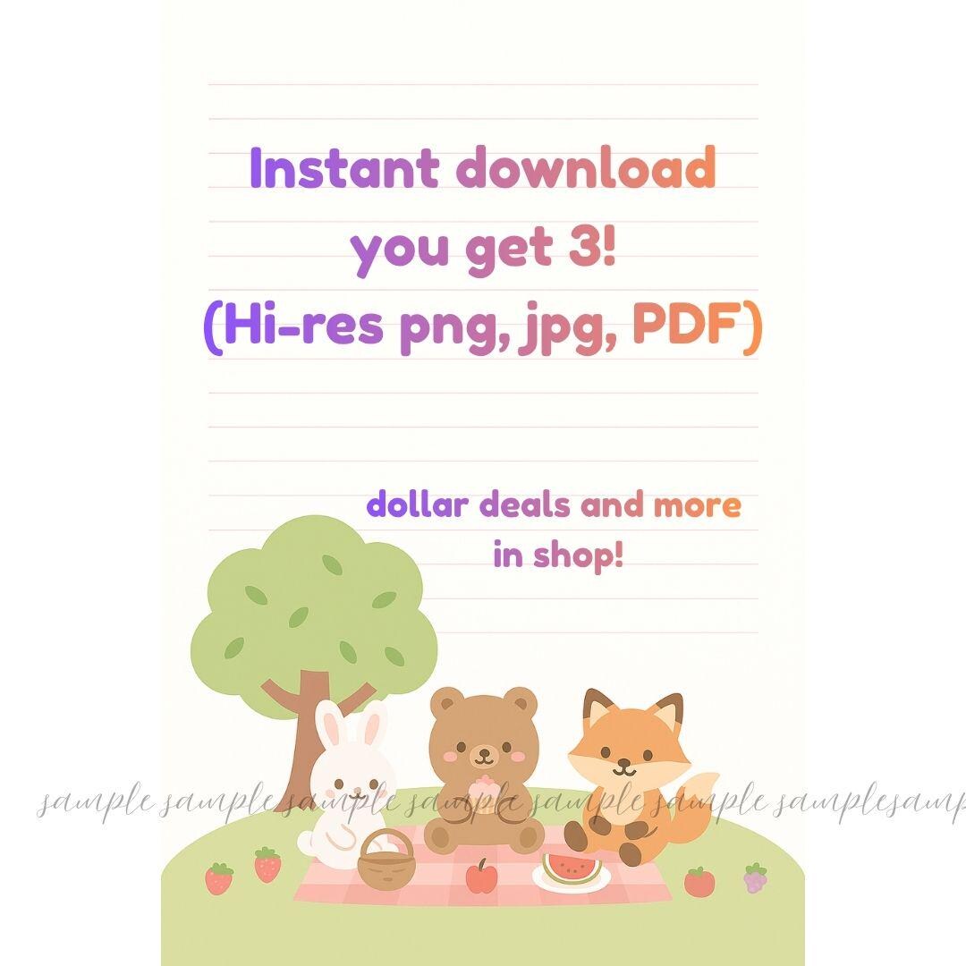Kawaii Animals on a Picnic Stationery (lined) – A4 Printable Notepad ...