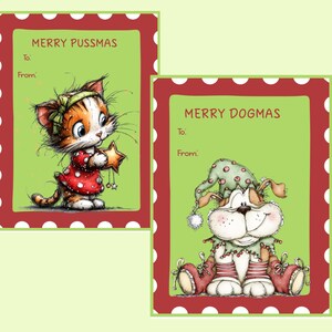 Printable Christmas Gift Tags - Cats & Dogs. Digital Files. Print Your ...