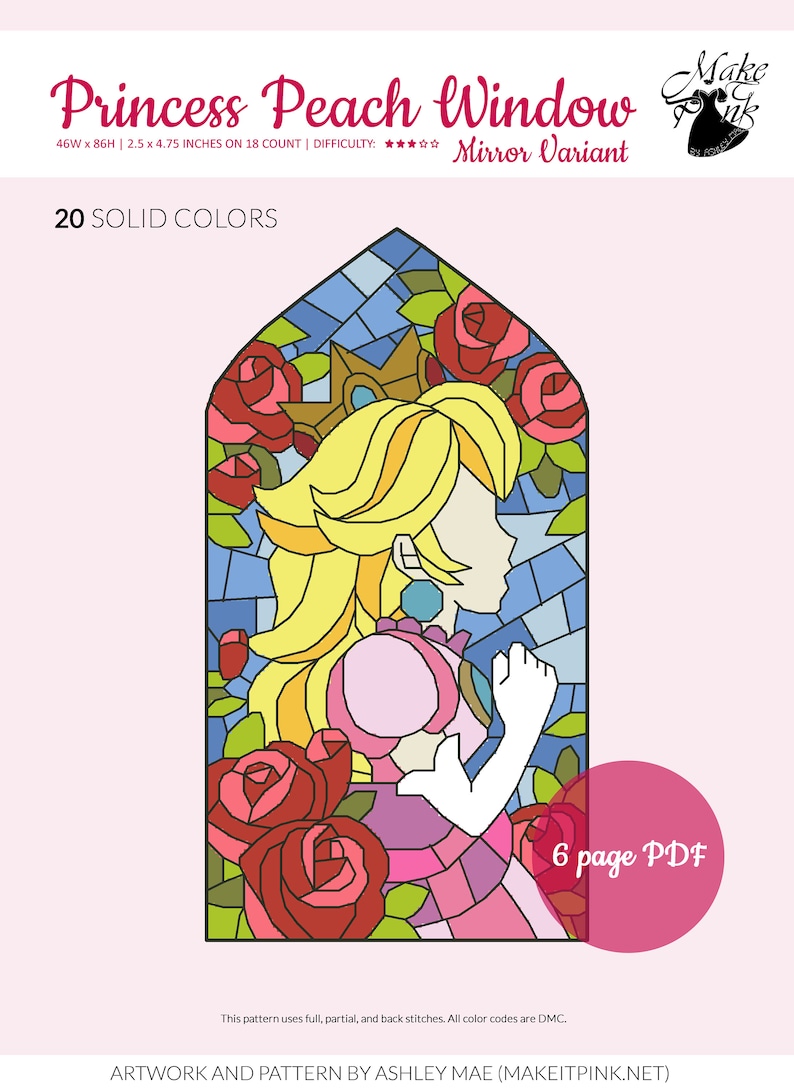XSTITCH PATTERN Princess Peach Toadstool Stained Glass Window, With ...