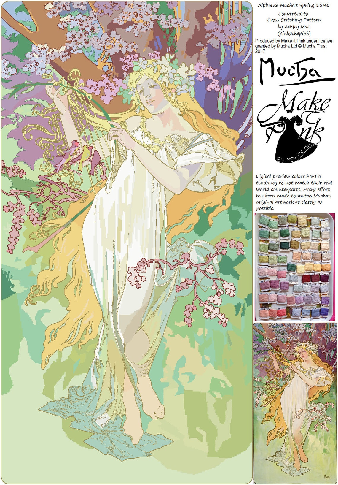 XSTITCH PATTERN Spring Alphonse Mucha 1896 Officially | Etsy