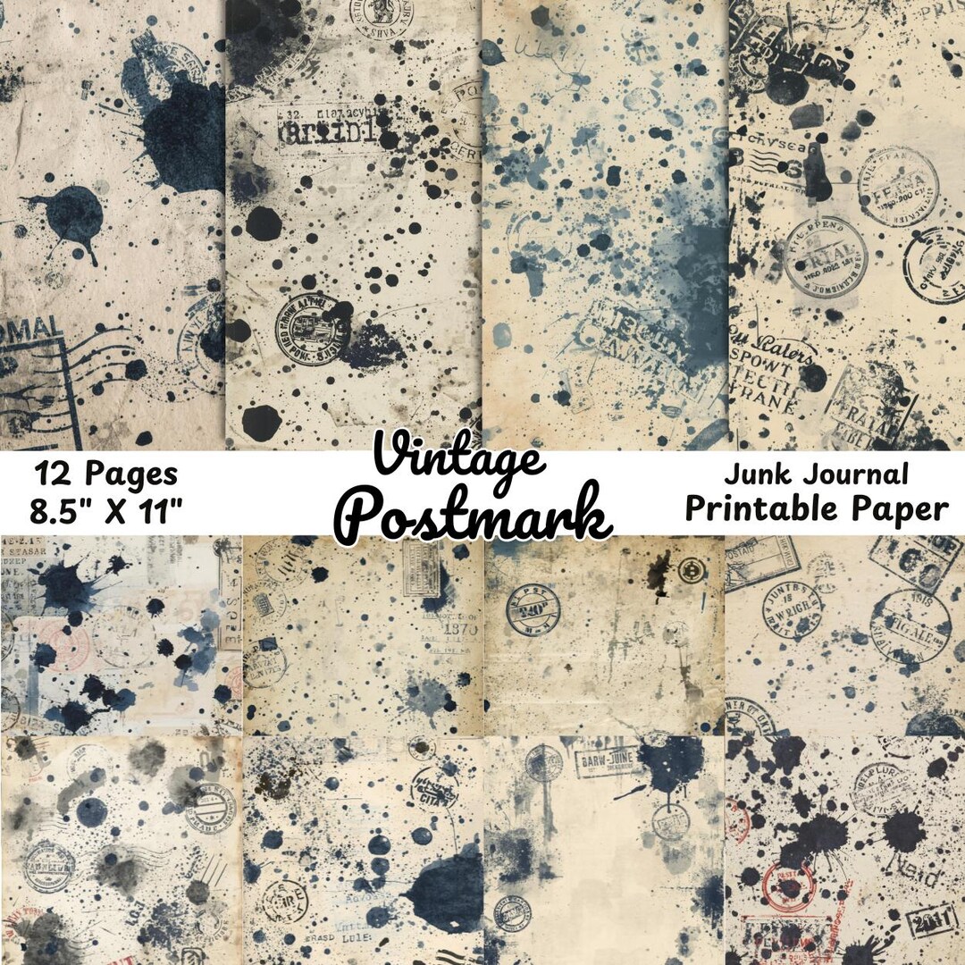 Vintage Postmark Junk Journal Pages, Grunge Ephemera, Vintage Postal ...
