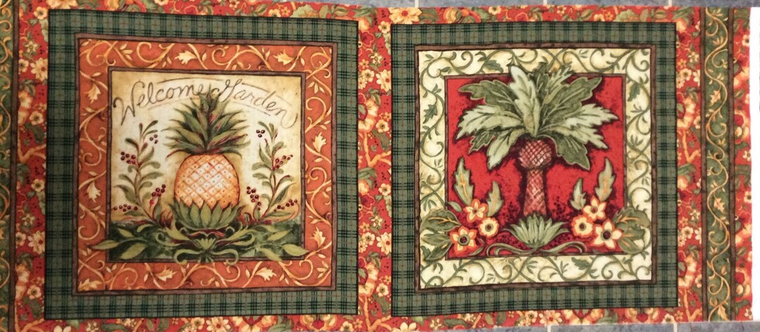 Welcome Garden Pillow Fabric Panel by Susan Winget , Pineapple and Palm ...