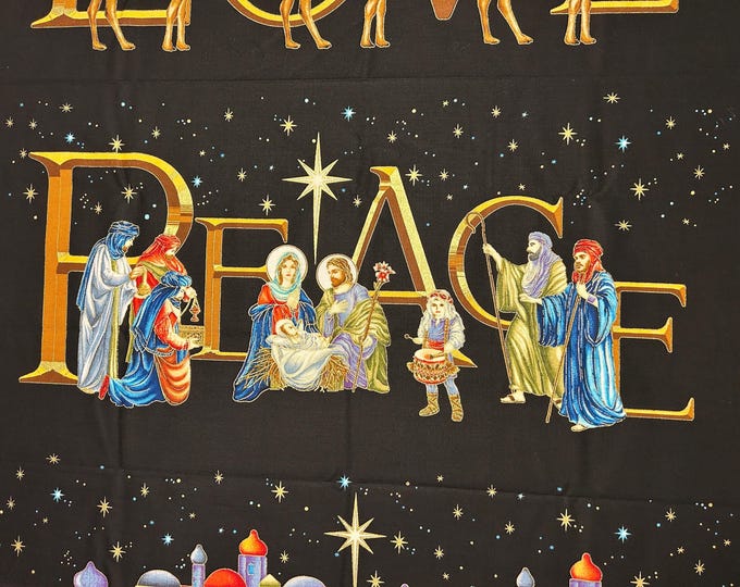 Nativity Fabric Panel, Henry Glass Metallic "silent Night" Cotton ...