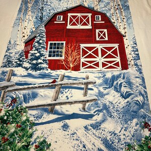 Winter Red Barn Christmas Quilt Fabric Panel, Timeless Treasures, Birch ...
