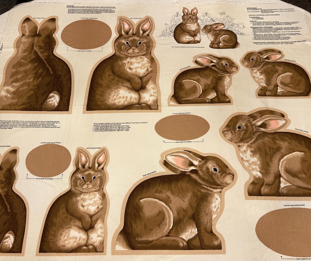Vintage Cut and Sew Bunny / Rabbit Fabric Panel by VIP keepsake Crafts ...
