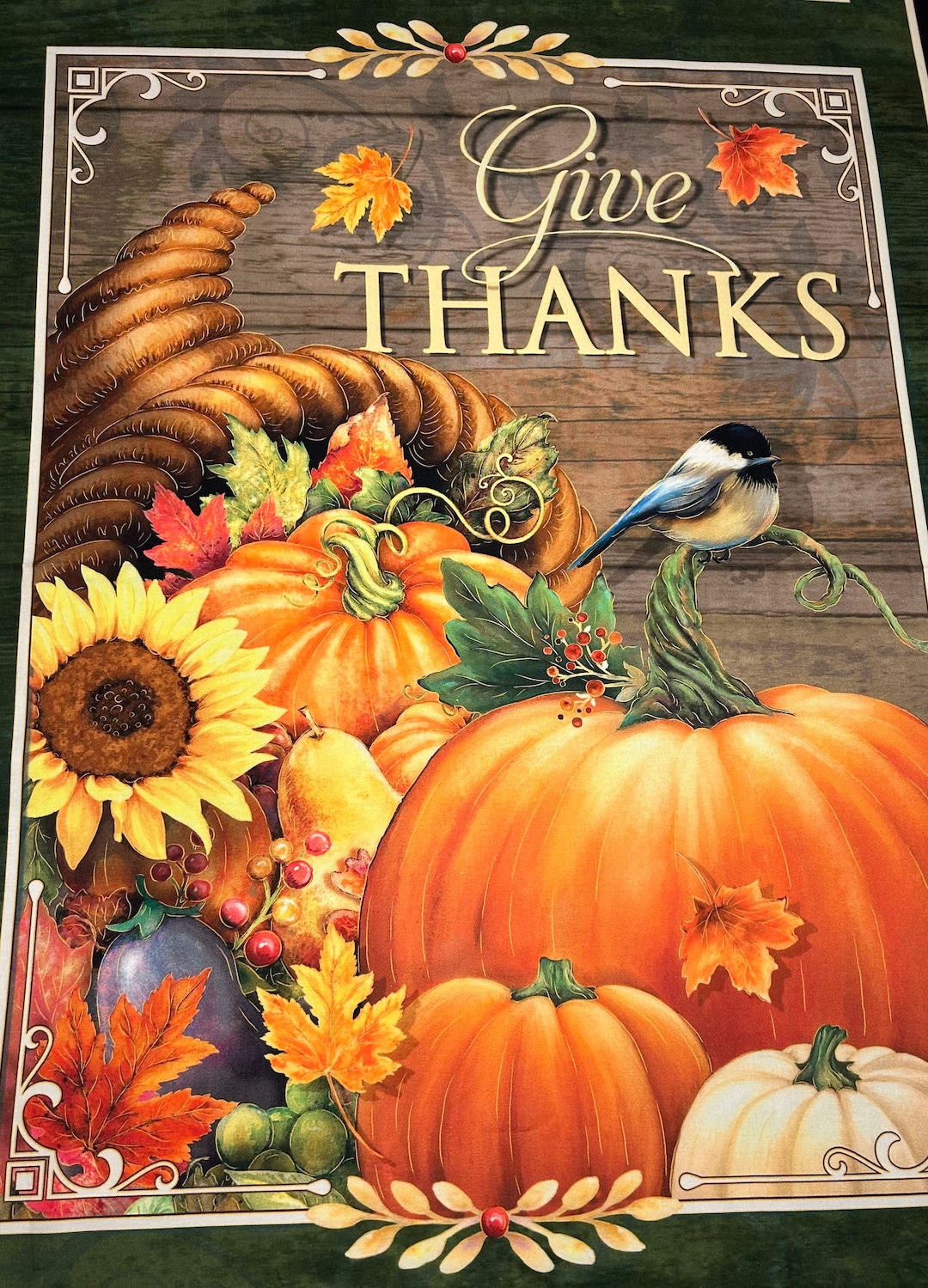 Thanksgiving Cotton Fabric Panel “give Thanks” by Gina Jane for ...