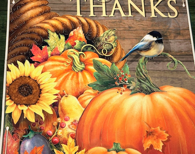 Thanksgiving Cotton Fabric Panel “give Thanks” by Gina Jane for ...