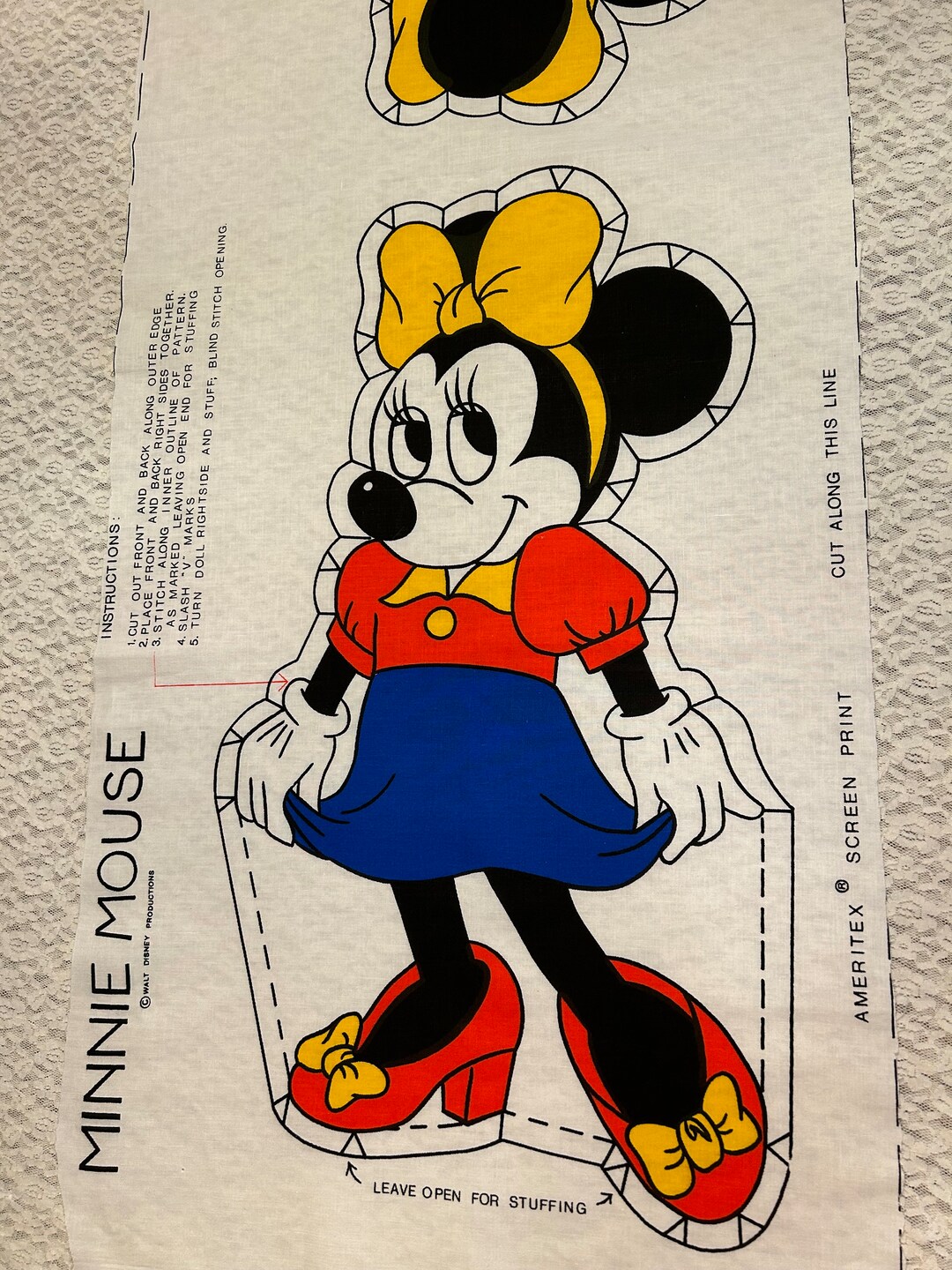 Vintage Disney MINNIE MOUSE Cut & Sew Doll / Pillow Fabric Panel ...