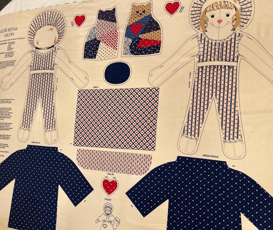 Vintage "lizzy Beth & Meow" Doll W/ Cat Fabric Panel by Wamsutta to Cut ...