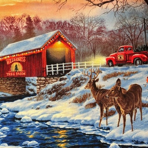 Christmas Cotton Fabric Panel Darrell Bush for Elizabeth Studio 8904 ...