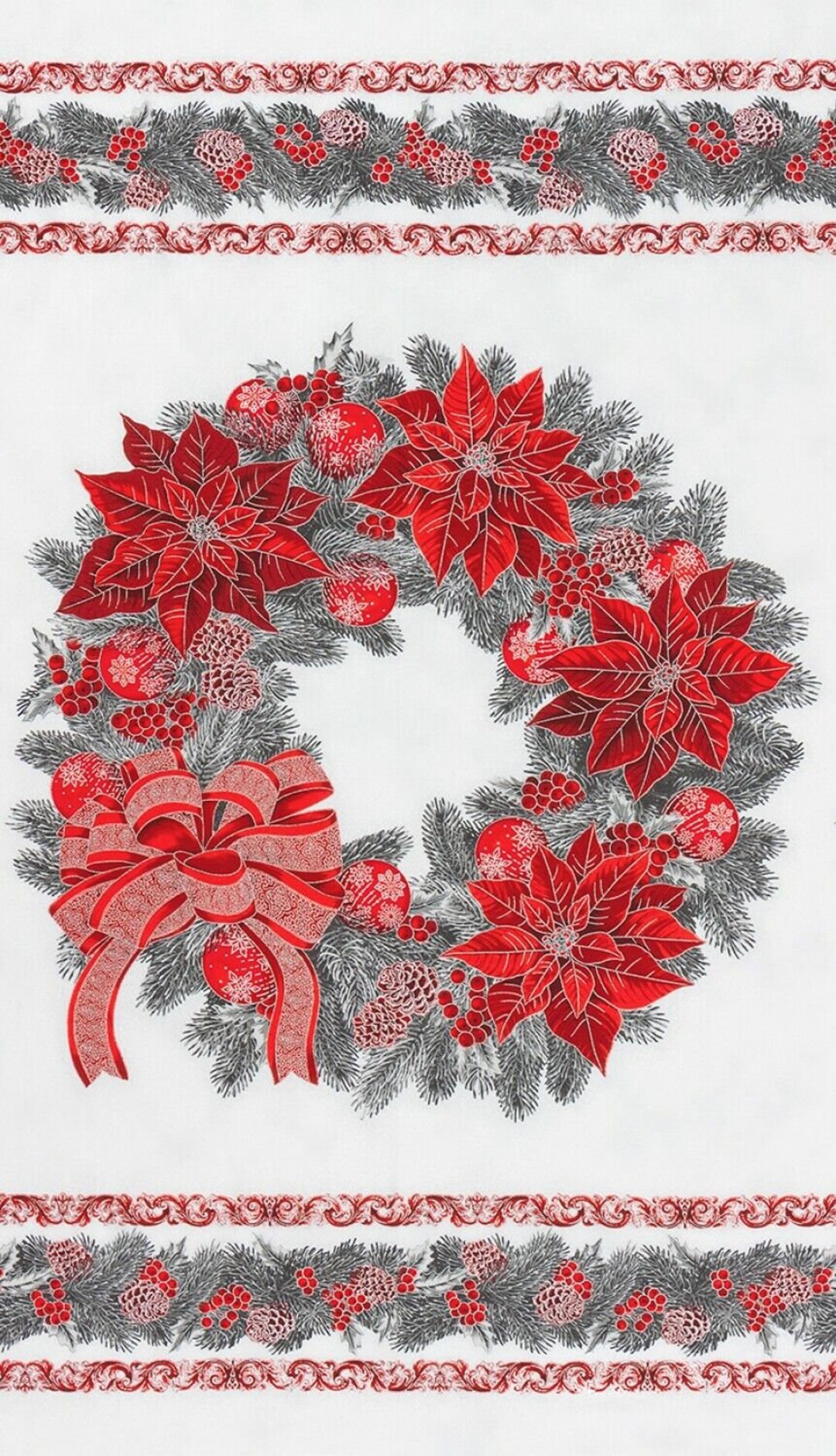Christmas Wreath Cotton Fabric Panel holiday Flourish, Kaufman, 19252 ...