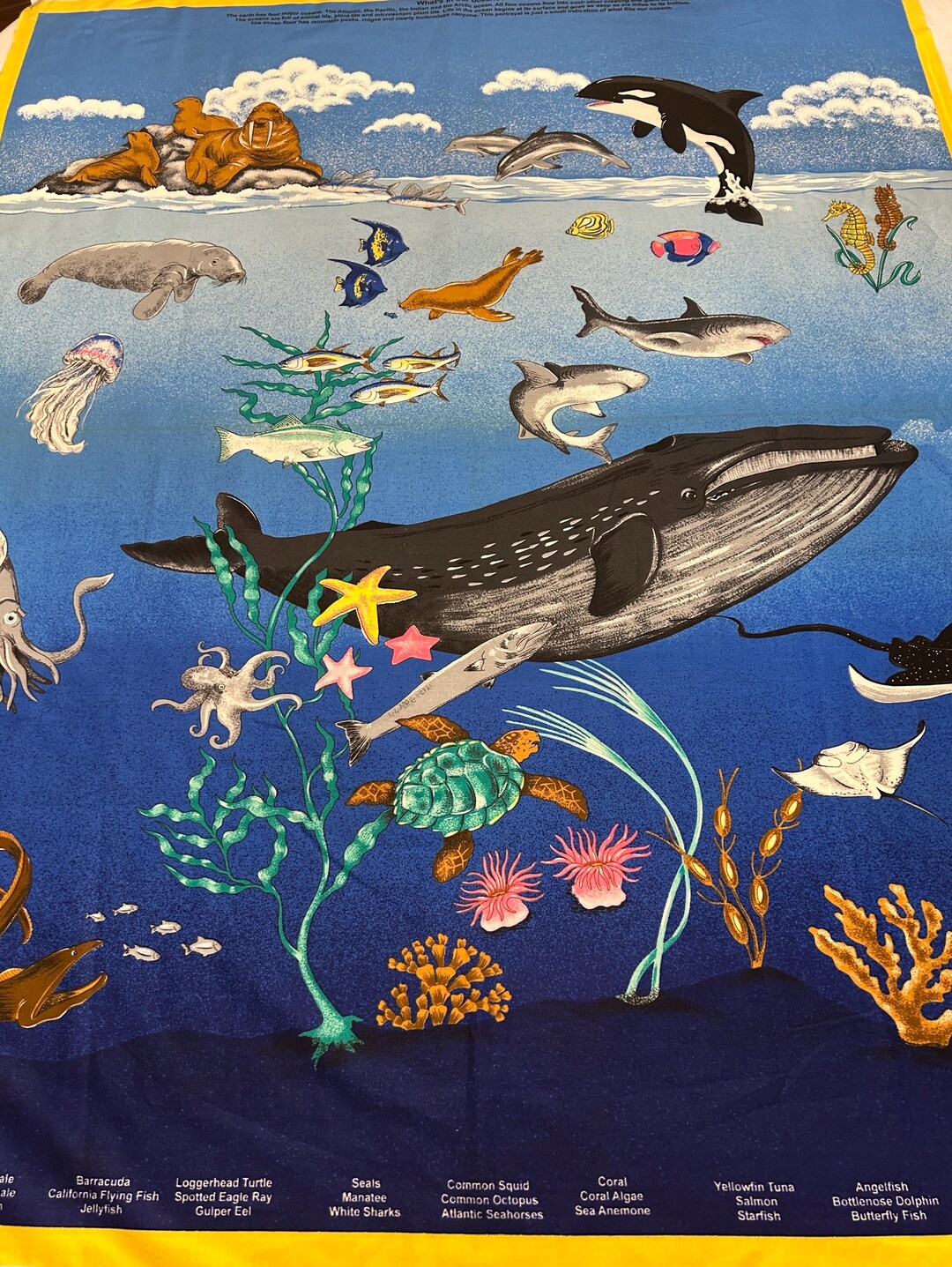 Vintage 1999 whats in Our Oceans Fabric Panel by Fabric Traditions 35 X ...