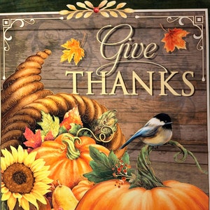 Thanksgiving Cotton Fabric Panel “give Thanks” by Gina Jane for ...