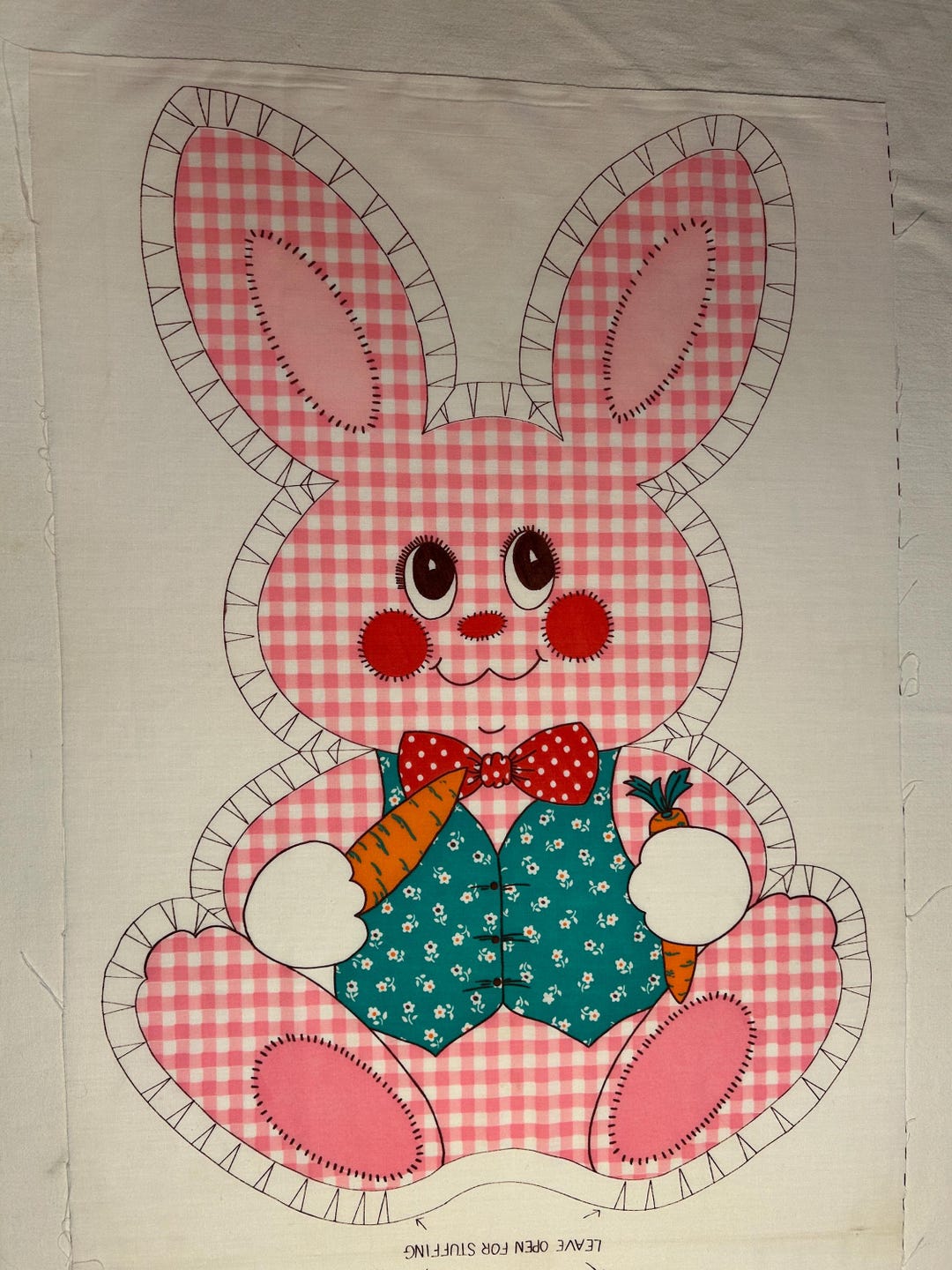 Vintage Cut and Sew Bunny / Rabbit Fabric Panel, 20" Tall, Cut and Sew ...