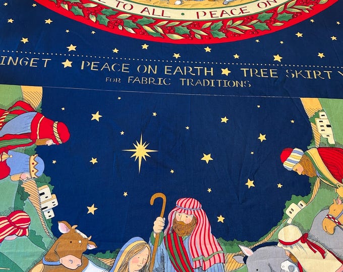 Vintage Christmas Nativity Tree Skirt, Tabletop Fabric Panel, Susan ...