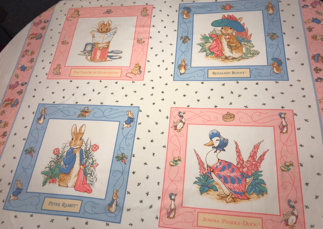 Beatrix Potter Cotton Fabric Panel, Peter Rabbit, Benjamin Bunny ...