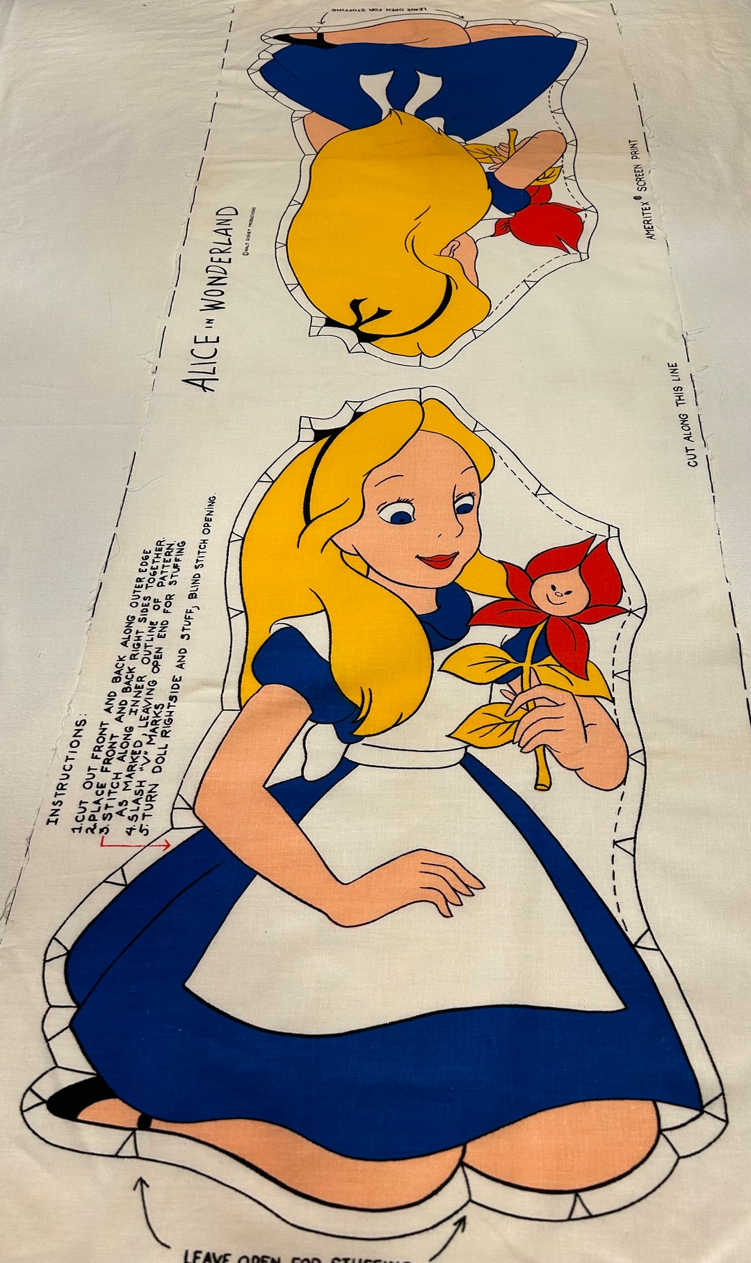 Vintage Disney “ALICE IN WONDERLAND” Cut & Sew Doll / Pillow Fabric ...
