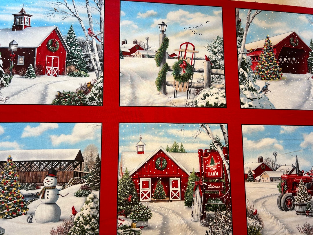 Country Christmas Fabric Panel by Alan for Elizabeths Studio 13002 Farm ...