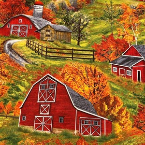 Fall Time Farmland /barns Quilt Fabric Panel by Timeless Treasures ...