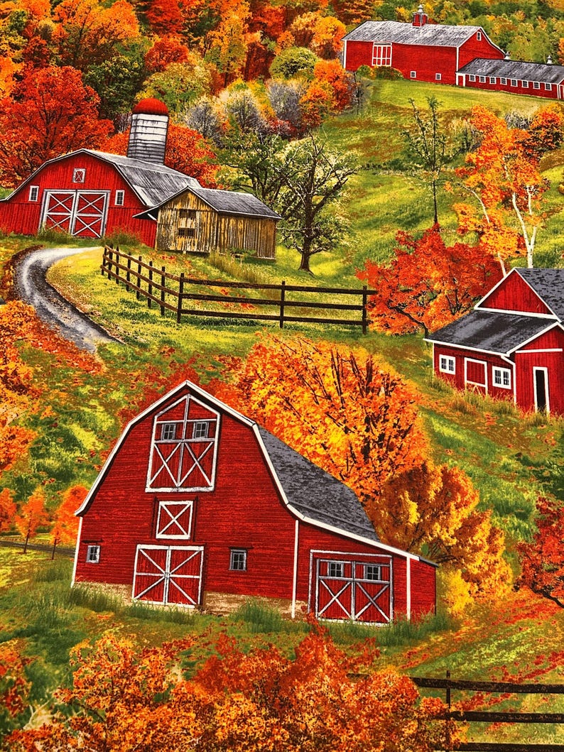 Fall Time Farmland /barns Quilt Fabric Panel by Timeless Treasures ...