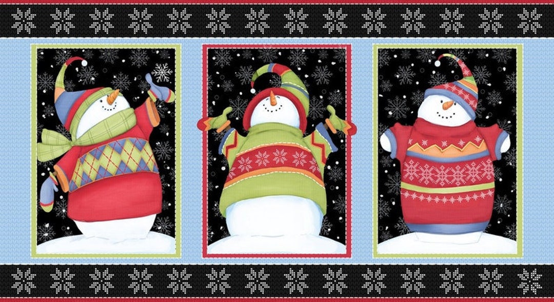 Sweater Weather Snowmen Flannel Fabric Panel, Henry Glass, 100% Cotton ...