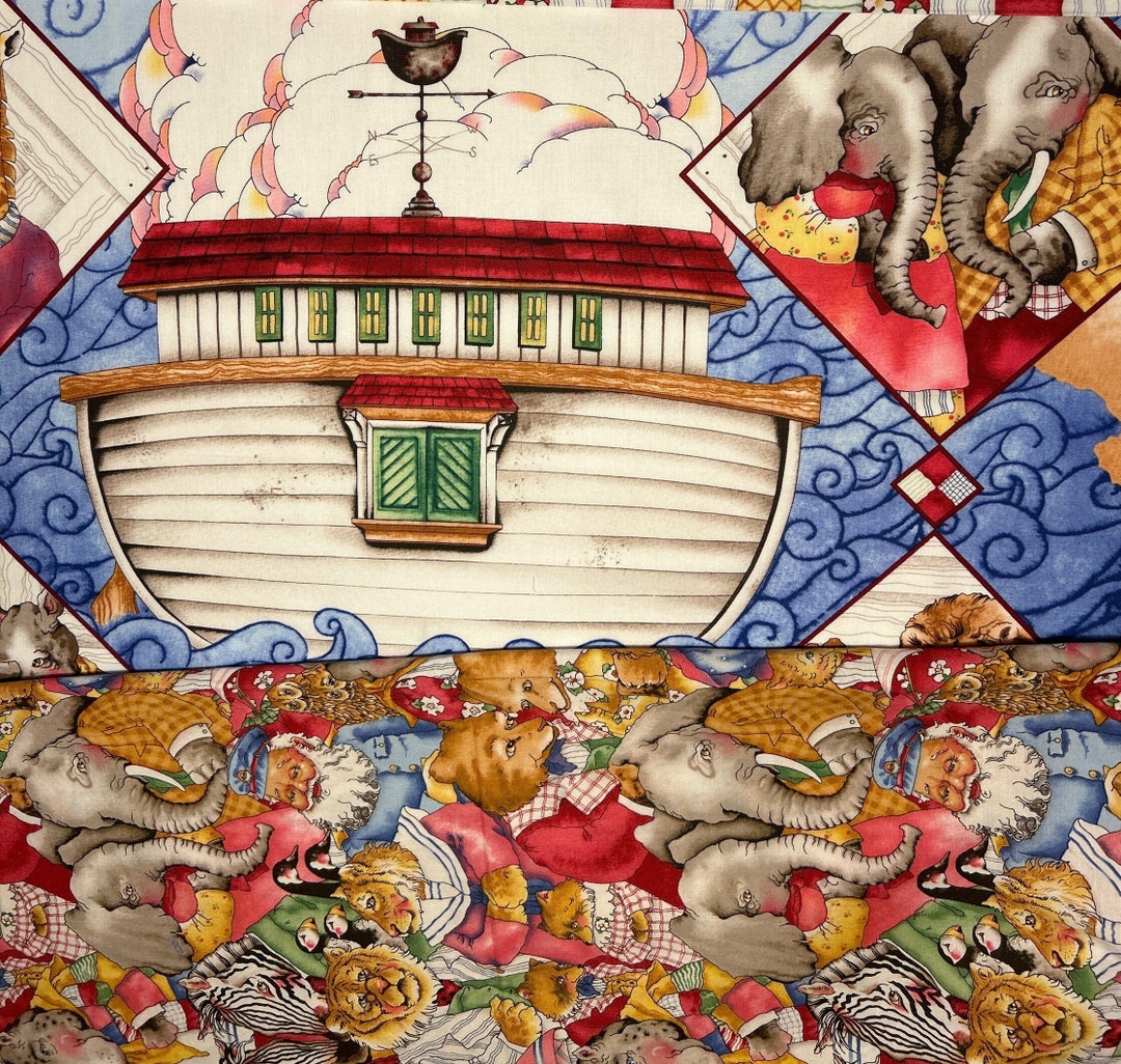 Noah's Ark Fabric Panel & Matching Fabric Backing Set "good SHIP Noah ...