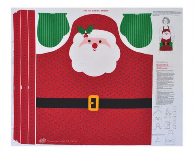 Vintage Ho Ho Santa Cotton Fabric Panel, DIY Apron Panel, Cut & Sew ...