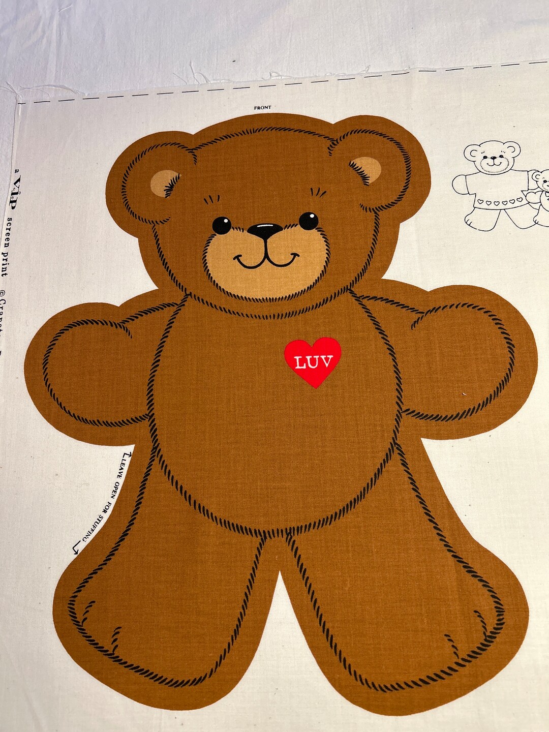 Vintage Teddy Bear luv Bear Cut-outs Cotton Cut & Sew Fabric Panel by ...