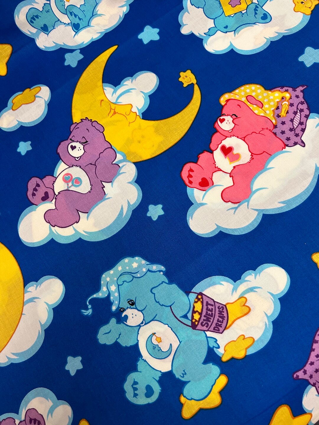 Care Bears Fabric, GLOW IN the DARK Care Bear Fabric, Clouds, Stars ...