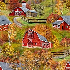 Fall Time Farmland /barns Quilt Fabric Panel by Timeless Treasures ...