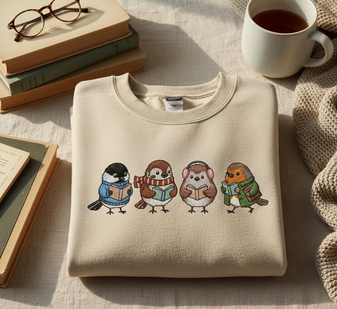 Custom Cute Birds Reading Books Sweatshirt, Cozy Book Lover ...