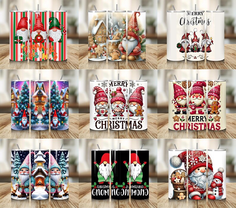 Christmas Gnome Tumbler Wrap Bundle, Sublimation Designs (digital ...