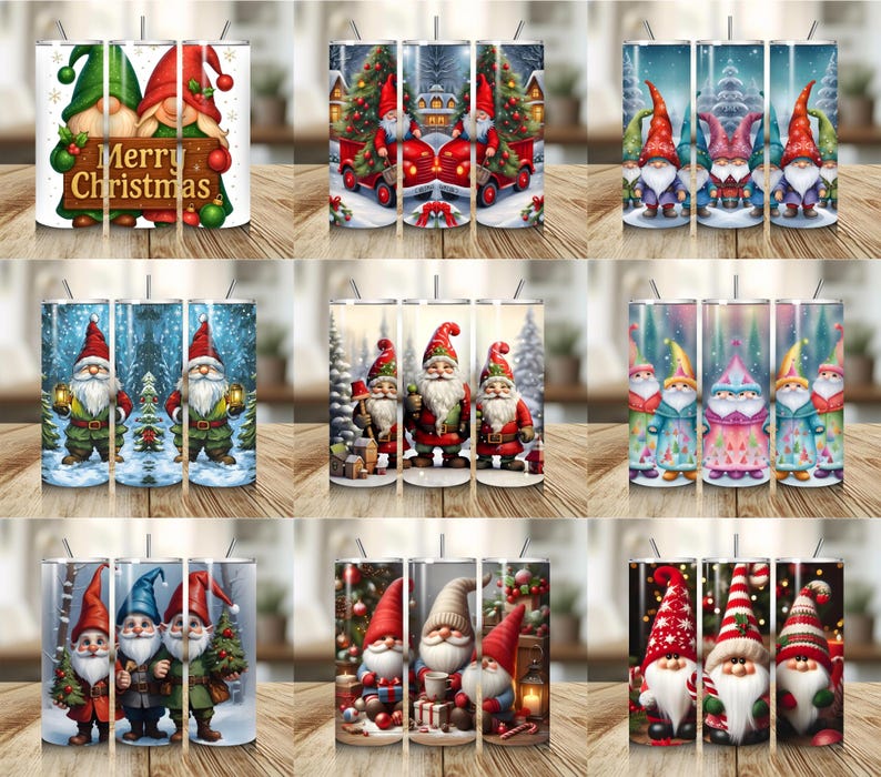 Christmas Gnome Tumbler Wrap Bundle, Sublimation Designs (digital ...