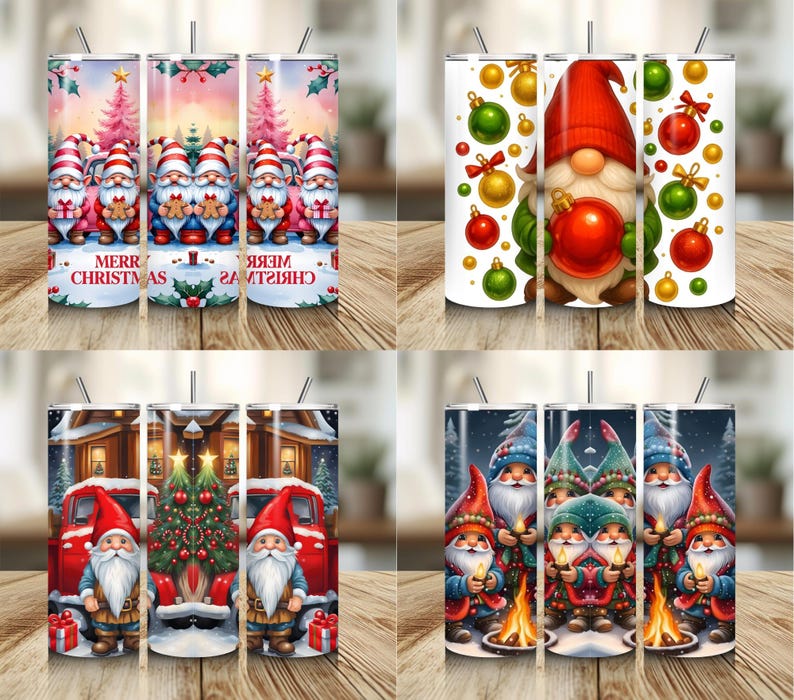 Christmas Gnome Tumbler Wrap Bundle, Sublimation Designs (digital ...