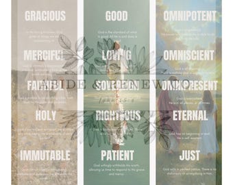 Attributes of God Bookmark, Printable Bible Bookmark, Christian Gifts ...