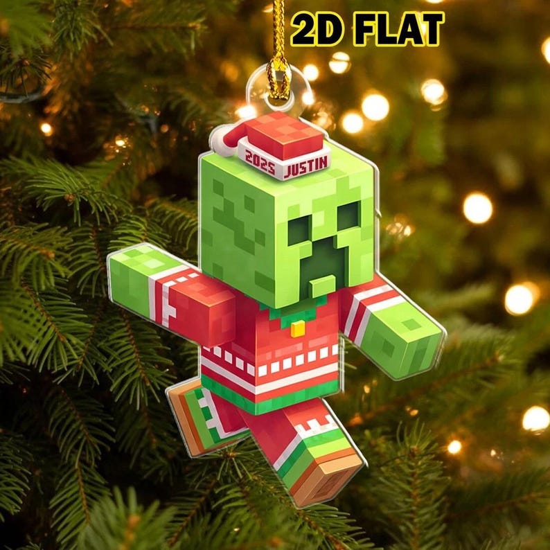 2D Personalized Minecraft Christmas Ornament, Holiday Gift, Funny - Etsy