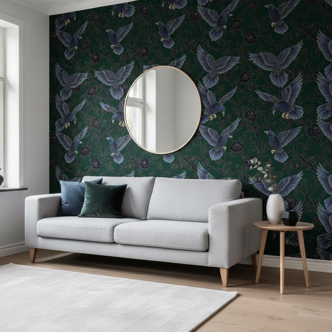 Dark Raven Floral Wall Mural – Luxury Gothic Pattern Wallpaper - Etsy
