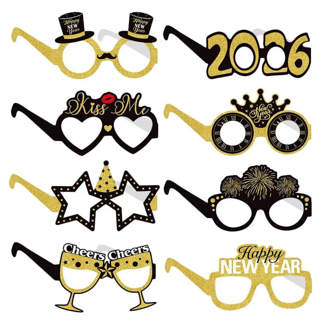 8PCS 2026 Number Glasses, Paper Eyeglass Frames, Happy New Year Eve ...