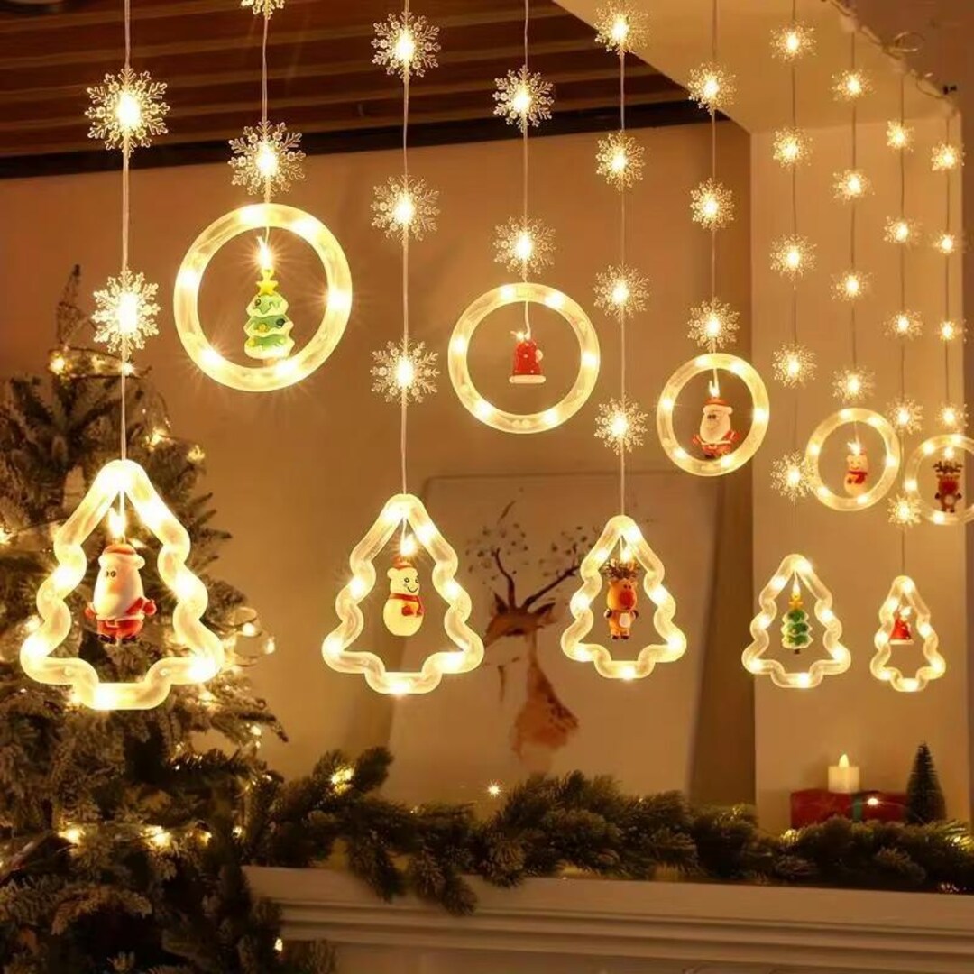 Santa LED Curtain Lights, Christmas Window Hanging Lights, Battery ...