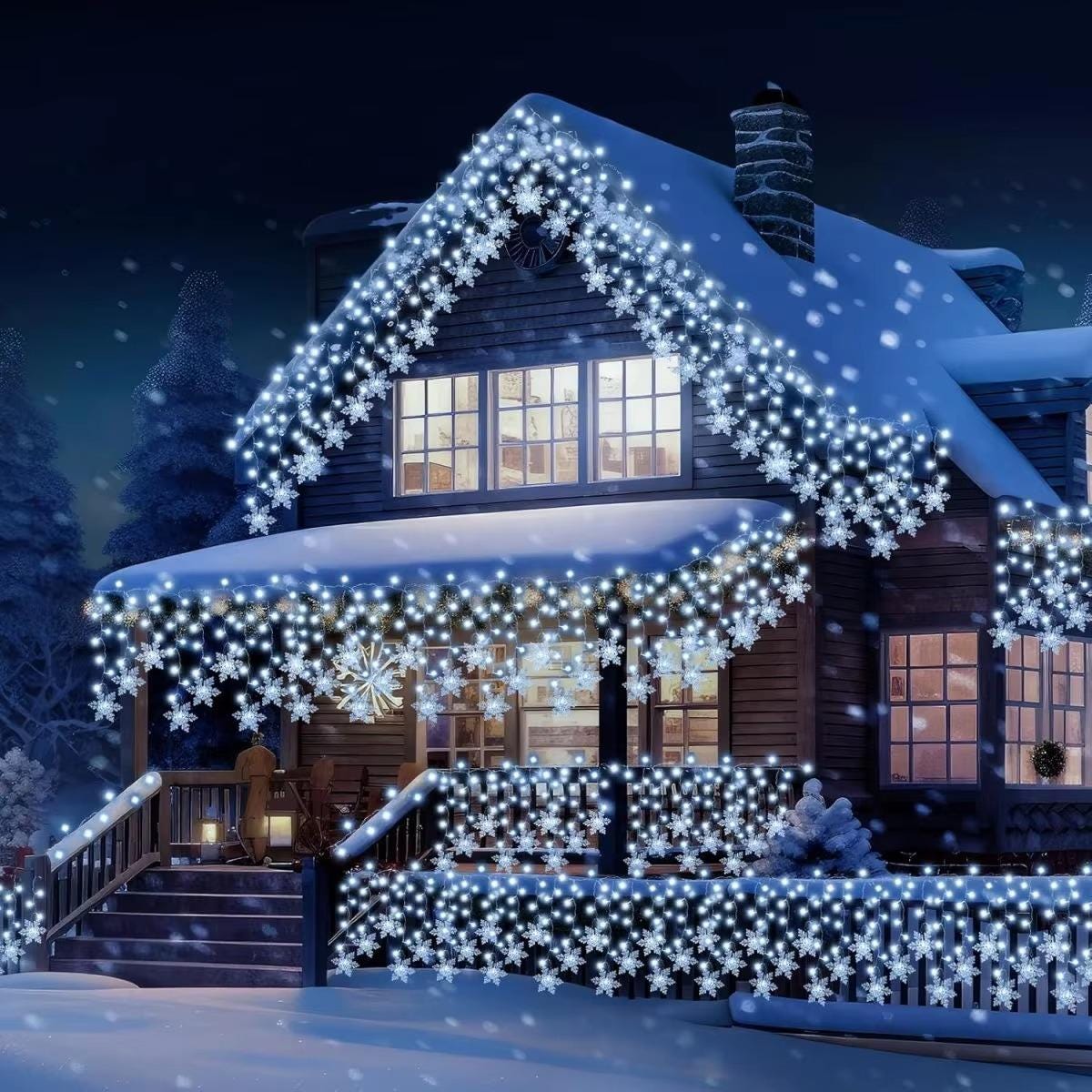 96 LED Solar Snowflake Curtain Lights – Waterproof Christmas Lights for ...