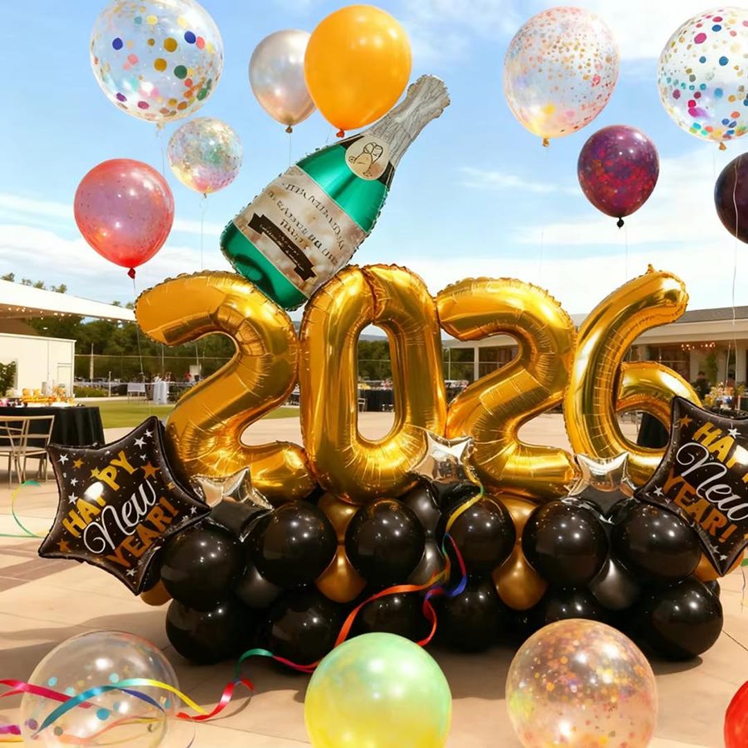 2026 New Year Party Balloon Set – Wine Bottle Shaped Gold, Silver ...