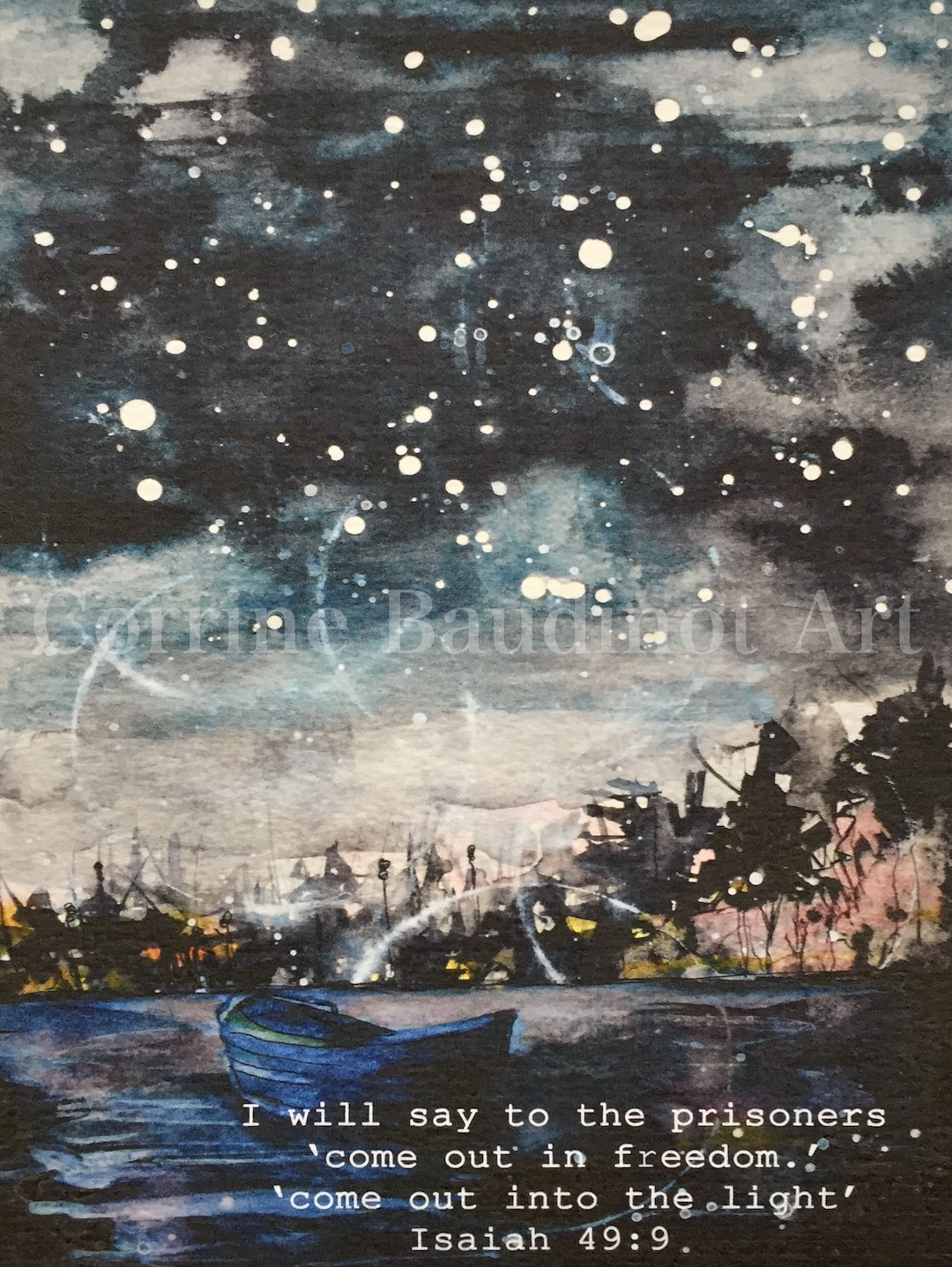 Watercolor Print of Boat in the Dark, Bible Verse Art, Scripture Wall ...